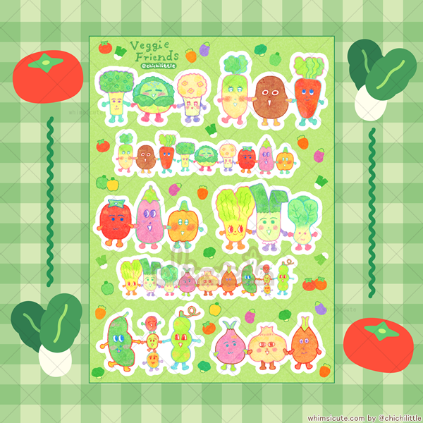 Watercolor Vegetable Friends Sticker Sheet – Whimsicute