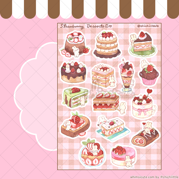 Strawbunny Desserts Sticker Sheet – Whimsicute